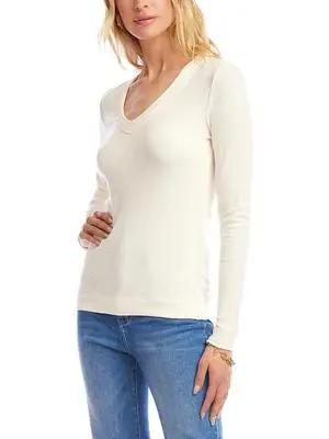 Karen Kane Ribbed V-neck Top - Dark Cream
