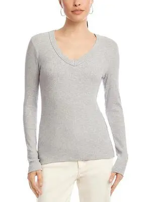 Karen Kane Ribbed V-neck Top - Heather Grey