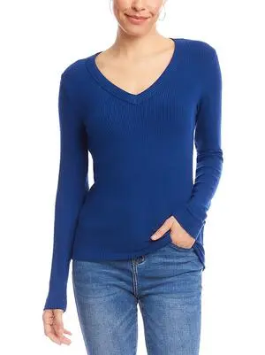 Karen Kane Ribbed V-Neck Top Indigo