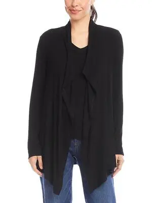 Karen Kane Ribbed Drape Front Cardigan - Black