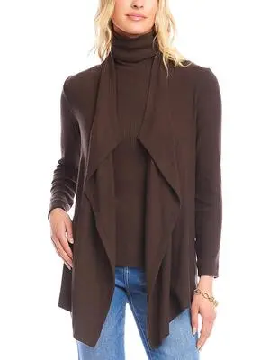 Karen Kane Ribbed Drape Front Cardigan Brown