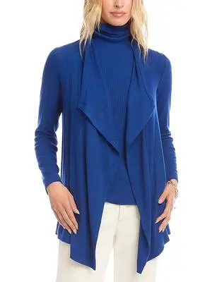 Karen Kane Ribbed Drape Front Cardigan Indigo