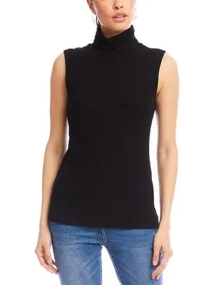 Karen Kane Ribbed Turtleneck Tank - Black