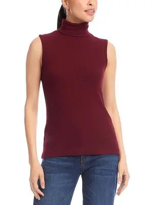 Karen Kane Ribbed Turtleneck Tank - Wine