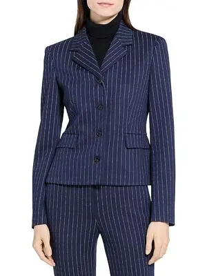 Theory Fitted Four-button Pinstripe Blazer - Navy Multi