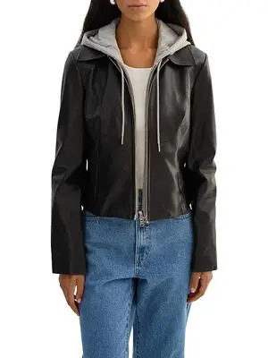 LAMARQUE Leather Jacket - Black/heather Grey