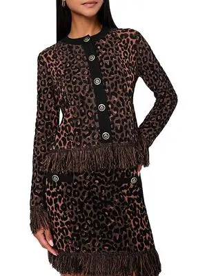 MILLY Leopard Print Fringe Cardigan