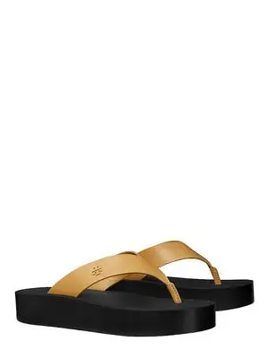 Tory Burch Leather Platform Flip Flops - Ginger Shortbread