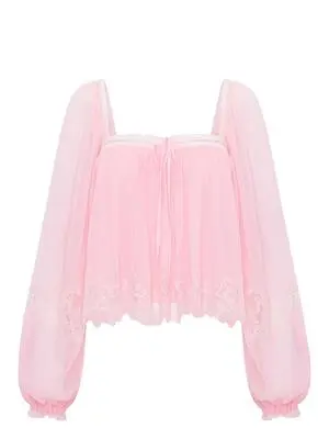 LoveShackFancy Ebbie Cropped Silk Top Pink