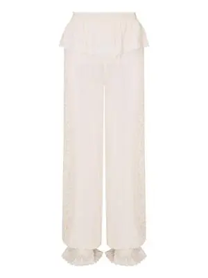 LoveShackFancy Clyra Ruffled Silk Straight-leg Pants - Ivory
