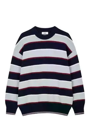 STUDIO TOMBOY Striped Crew-neck Sweater - Blue