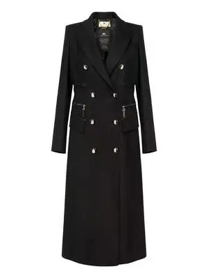Elisabetta Franchi Enamelled Button Double-breasted Coat - Black