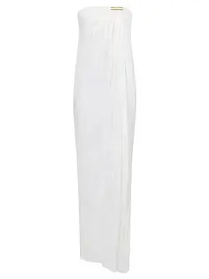 Elisabetta Franchi Bare-shoulder Maxi Dress With Jewel Plaque - White