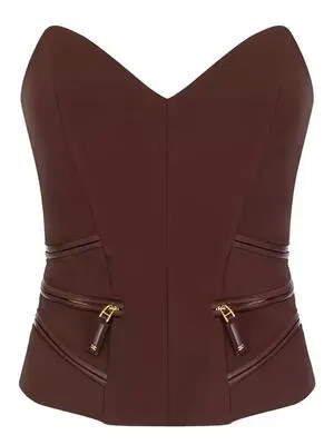 Elisabetta Franchi Zip Bustier Top - Brown