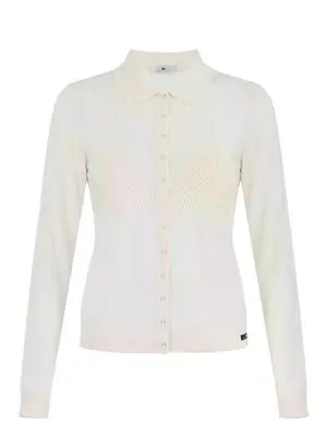 Elisabetta Franchi Shirt-collar Ribbed Cardigan - White