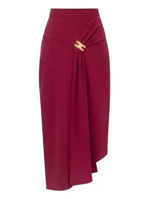 Elisabetta Franchi Draping Jewel Logo Midi Skirt - Red