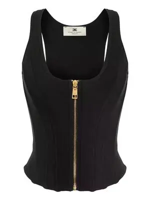Elisabetta Franchi Ribbed Zip-up Knitted Top - Black