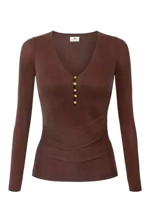 Elisabetta Franchi Button-draped Long-sleeve T-shirt - Brown