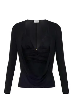 Elisabetta Franchi Draped Top With Logo Detail - Black