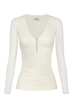 Elisabetta Franchi Button-detail Draped Top - Neutrals