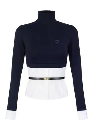 Elisabetta Franchi Embroidered Logo Turtleneck Top - Blue