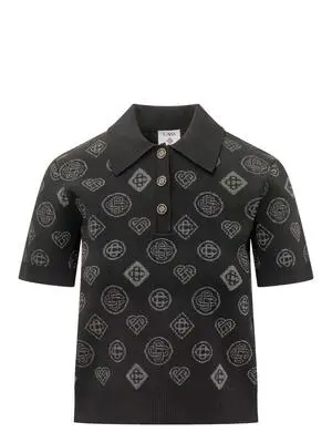 Casablanca Jacquard Buttoned Polo Shirt - Black