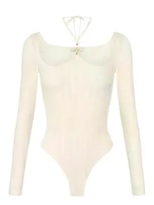 Elisabetta Franchi Long-sleeve Ribbed-knit Bodysuit - Neutrals