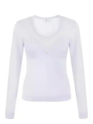 Elisabetta Franchi Jewel-logo Wool-blend Top - Neutrals