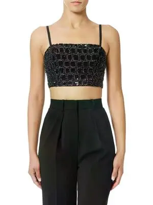 Elisabetta Franchi Crocodile-embroidered Top - Black