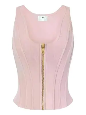 Elisabetta Franchi Ribbed Zip Top - Pink