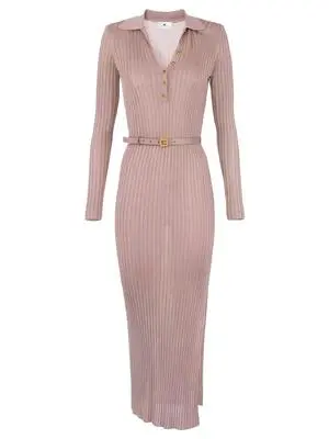 Elisabetta Franchi Ribbed-knit Polo Midi Dress - Pink