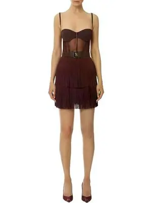 Elisabetta Franchi Fringed Tulle Mini Dress - Red