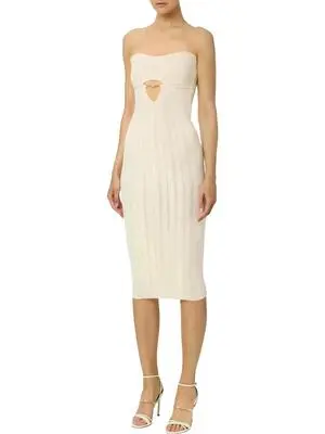 Elisabetta Franchi Jewel Cutout Ribbed Dress - Neutrals