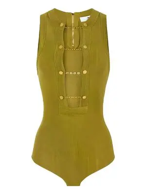Elisabetta Franchi Chain-detail Knitted Bodysuit - Green