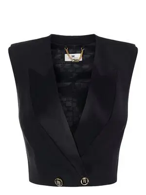 Elisabetta Franchi Satin Lapel Button Waistcoat - Black