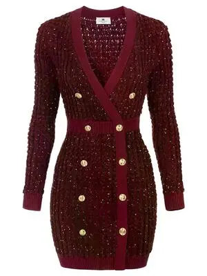 Elisabetta Franchi Bouclé-knit Sequin-embellished Mini Dress - Red
