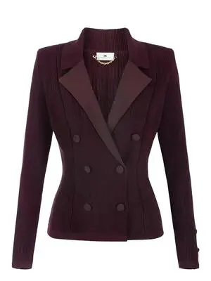 Elisabetta Franchi Double-breasted Ribbed-knit Blazer - Red