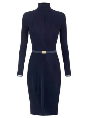 Elisabetta Franchi Ribbed Long-sleeve Mini Dress - Blue