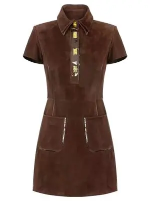 Elisabetta Franchi Turn-lock Suede Mini Dress - Brown