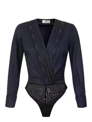 ELISABETTA FRANCHI Tuxedo-Details Logo-Piping Bodysuit