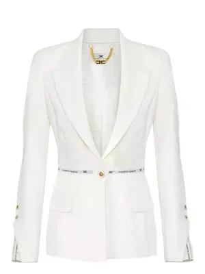Elisabetta Franchi Logo Ribbon Crêpe Blazer - White