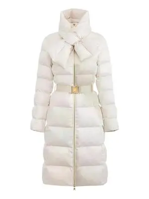 Elisabetta Franchi Jacquard Scarf-collar Down Coat - Neutrals