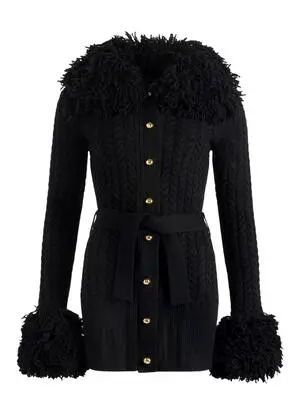 Patou Cable-knit Frill-trimmed Cardigan - Black