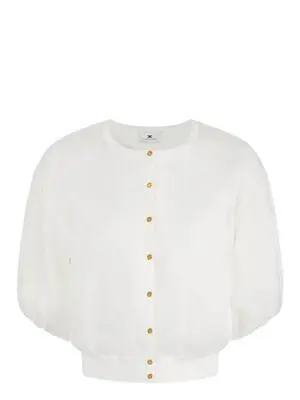 Elisabetta Franchi Puffed-sleeve Cardigan With Logo Buttons - White