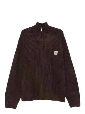 Carhartt Work In Progress Ribbed-knit Quarter Zip Jumper - Brown