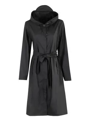 Rains Hooded Belted Raincoat - Black