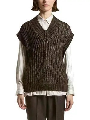 Peserico Metallic-effect V-neck Vest - Brown