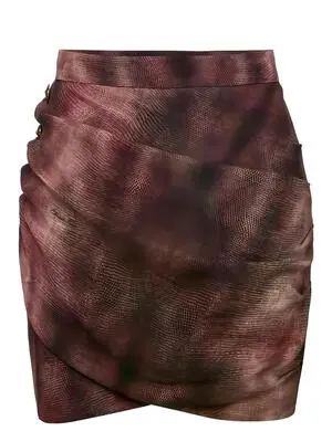 Elisabetta Franchi Draped Python-print Skirt With Jewel Buttons - Red