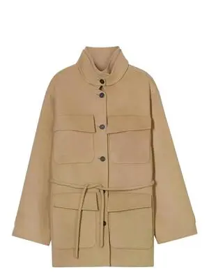 Closed Belted Patch-pocket Wool Coat - Neutrals