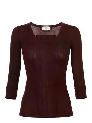 Elisabetta Franchi Cropped Ribbed Knit Sweater - Purple